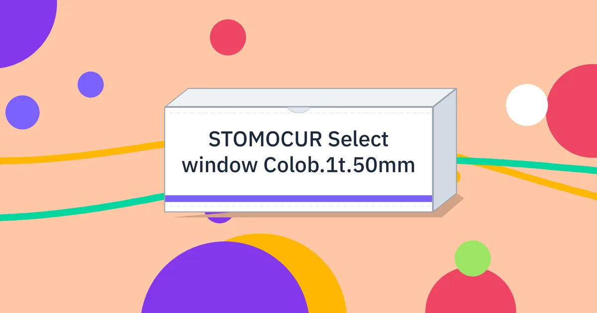 Symbolbild: Packung mit der Aufschrift STOMOCUR Select window Colob.1t.50mm (PZN 03811897) – Verfügbarkeit und Bezug in Apotheken in Frankfurt am Main