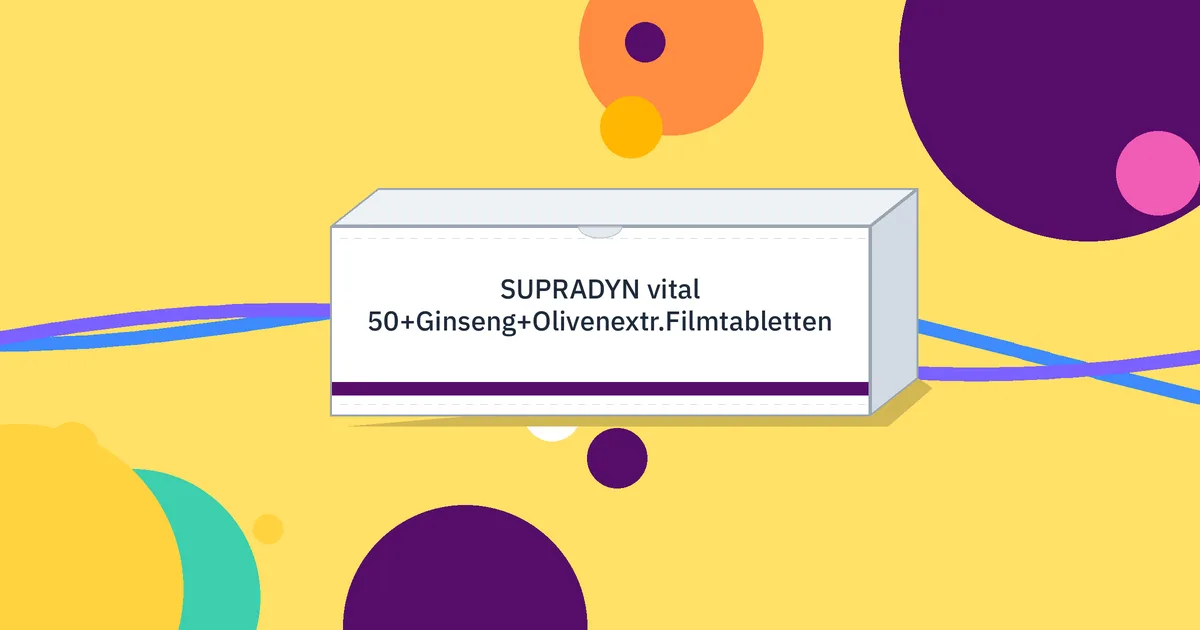 Symbolbild: Packung mit der Aufschrift SUPRADYN vital 50+Ginseng+Olivenextr.Filmtabletten (PZN 16571874) – Verfügbarkeit und Bezug in Apotheken in Frankfurt am Main