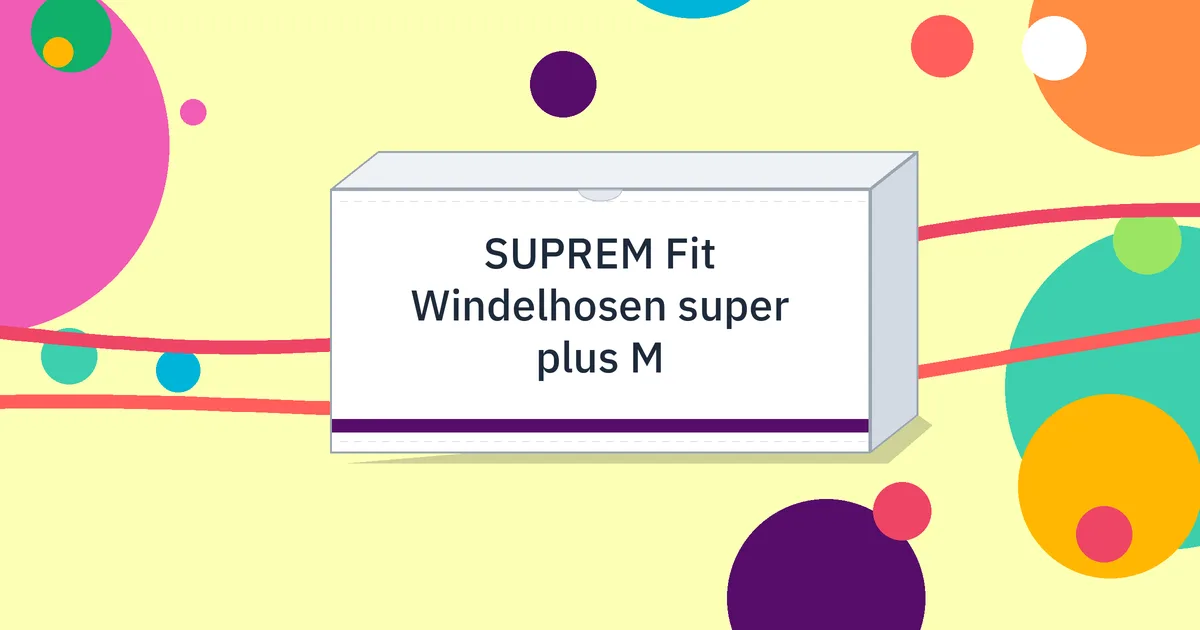 Symbolbild: Packung mit der Aufschrift SUPREM Fit Windelhosen super plus M (PZN 08835247) – Verfügbarkeit und Bezug in Apotheken in Frankfurt am Main