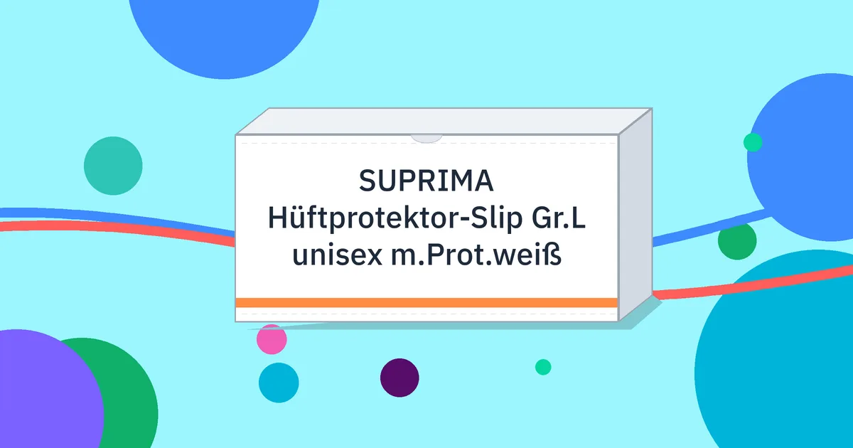 Symbolbild: Packung mit der Aufschrift SUPRIMA Hüftprotektor-Slip Gr.L unisex m.Prot.weiß (PZN 09737848) – Verfügbarkeit und Bezug in Apotheken in Frankfurt am Main