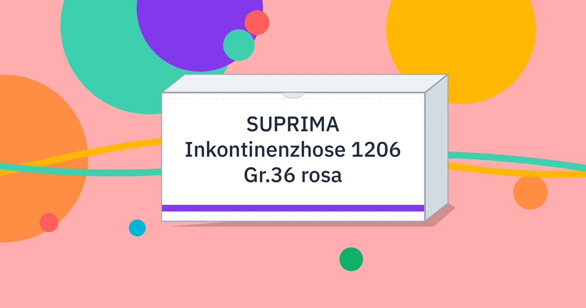 Symbolbild: Packung mit der Aufschrift SUPRIMA Inkontinenzhose 1206 Gr.36 rosa (PZN 03021511) – Verfügbarkeit und Bezug in Apotheken in Frankfurt am Main