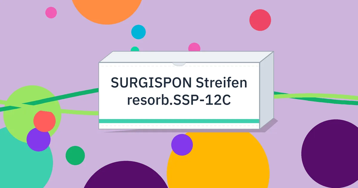Symbolbild: Packung mit der Aufschrift SURGISPON Streifen resorb.SSP-12C (PZN 19977849) – Verfügbarkeit und Bezug in Apotheken in Frankfurt am Main