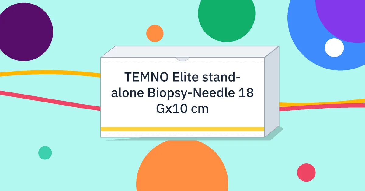Symbolbild: Packung mit der Aufschrift TEMNO Elite stand-alone Biopsy-Needle 18 Gx10 cm (PZN 18765186) – Verfügbarkeit und Bezug in Apotheken in Frankfurt am Main