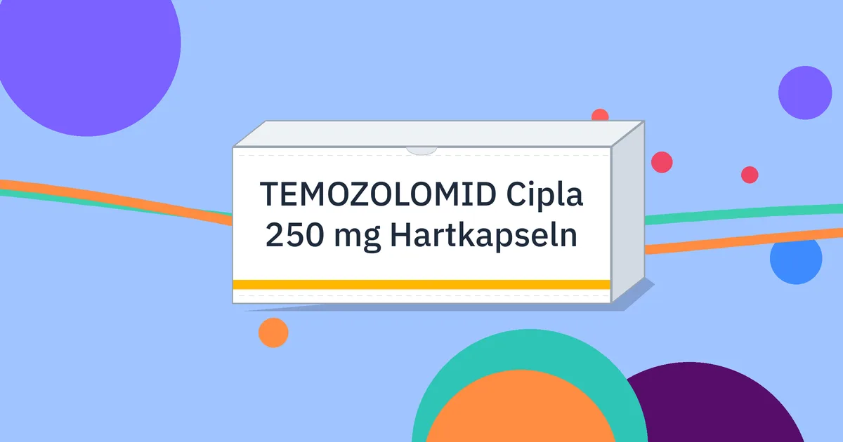 Symbolbild: Packung mit der Aufschrift TEMOZOLOMID Cipla 250 mg Hartkapseln (PZN 17916884) – Verfügbarkeit und Bezug in Apotheken in Frankfurt am Main