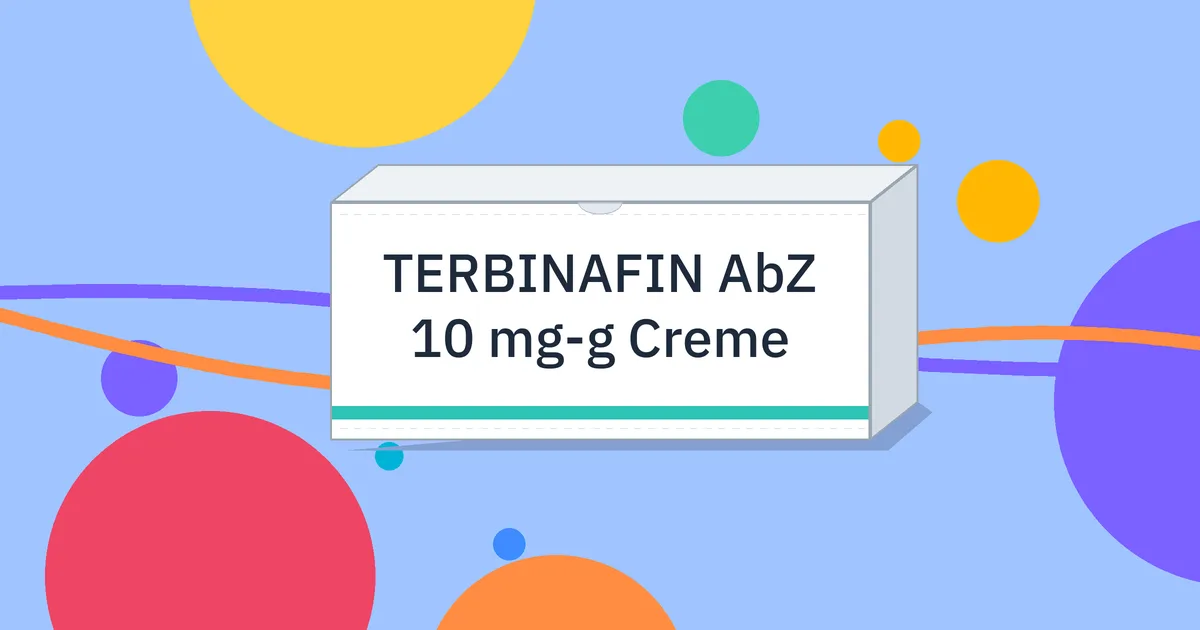 Symbolbild: Packung mit der Aufschrift TERBINAFIN AbZ 10 mg-g Creme (PZN 12552940) – Verfügbarkeit und Bezug in Apotheken in Frankfurt am Main