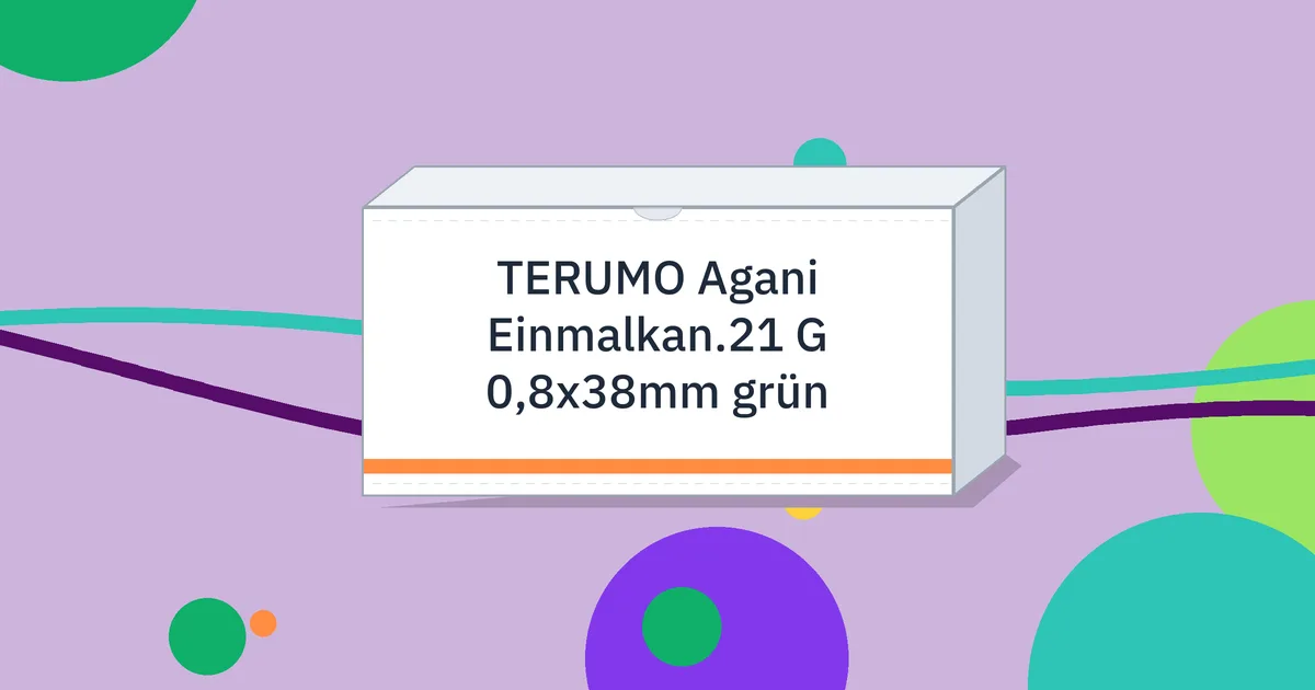 Symbolbild: Packung mit der Aufschrift TERUMO Agani Einmalkan.21 G 0,8x38mm grün (PZN 11609862) – Verfügbarkeit und Bezug in Apotheken in Frankfurt am Main