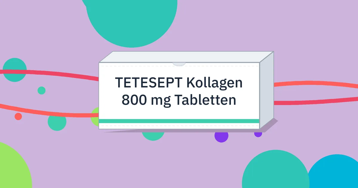 Symbolbild: Packung mit der Aufschrift TETESEPT Kollagen 800 mg Tabletten (PZN 15392419) – Verfügbarkeit und Bezug in Apotheken in Frankfurt am Main
