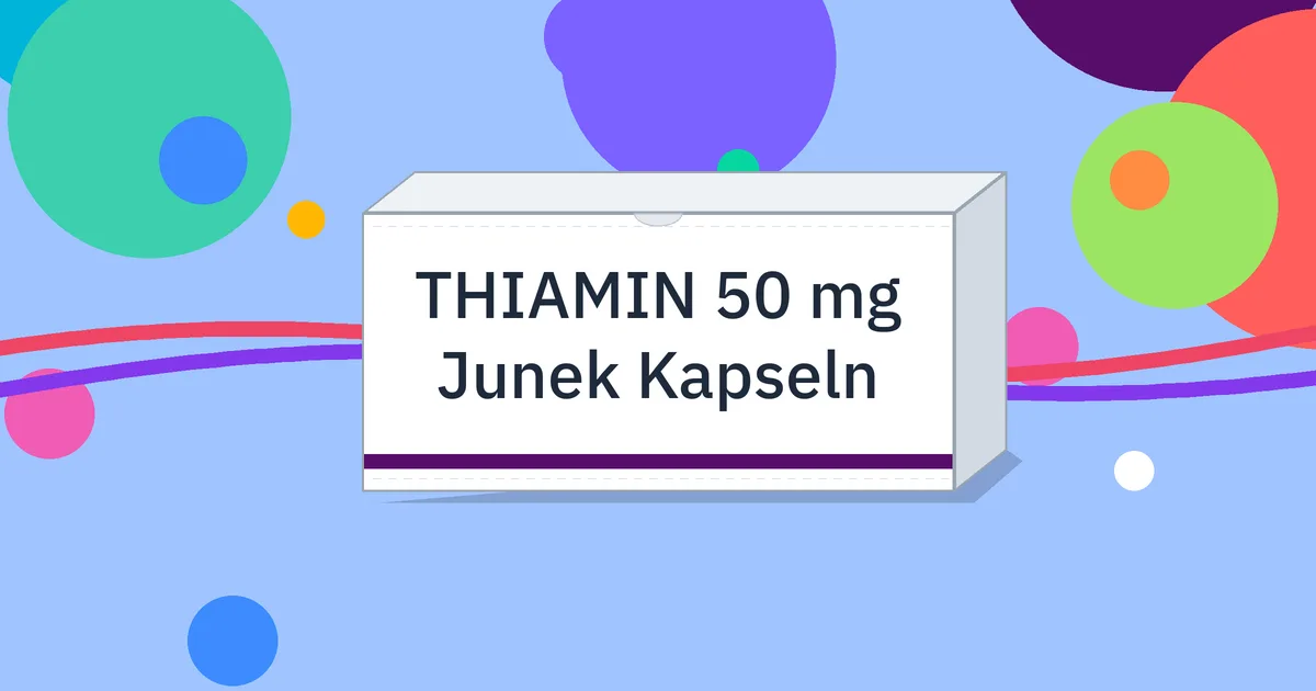 Symbolbild: Packung mit der Aufschrift THIAMIN 50 mg Junek Kapseln (PZN 20281610) – Verfügbarkeit und Bezug in Apotheken in Frankfurt am Main