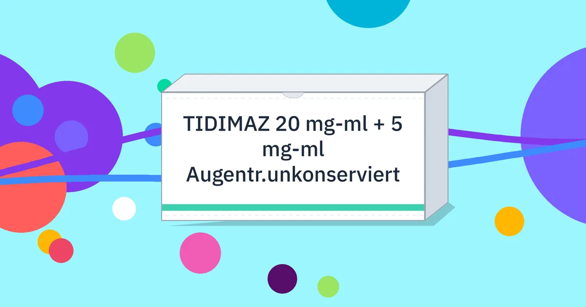 Symbolbild: Packung mit der Aufschrift TIDIMAZ 20 mg-ml + 5 mg-ml Augentr.unkonserviert (PZN 18654452) – Verfügbarkeit und Bezug in Apotheken in Frankfurt am Main