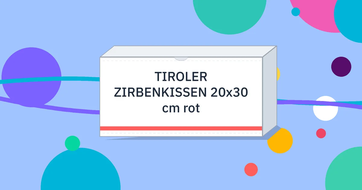 Symbolbild: Packung mit der Aufschrift TIROLER ZIRBENKISSEN 20x30 cm rot (PZN 11095311) – Verfügbarkeit und Bezug in Apotheken in Frankfurt am Main