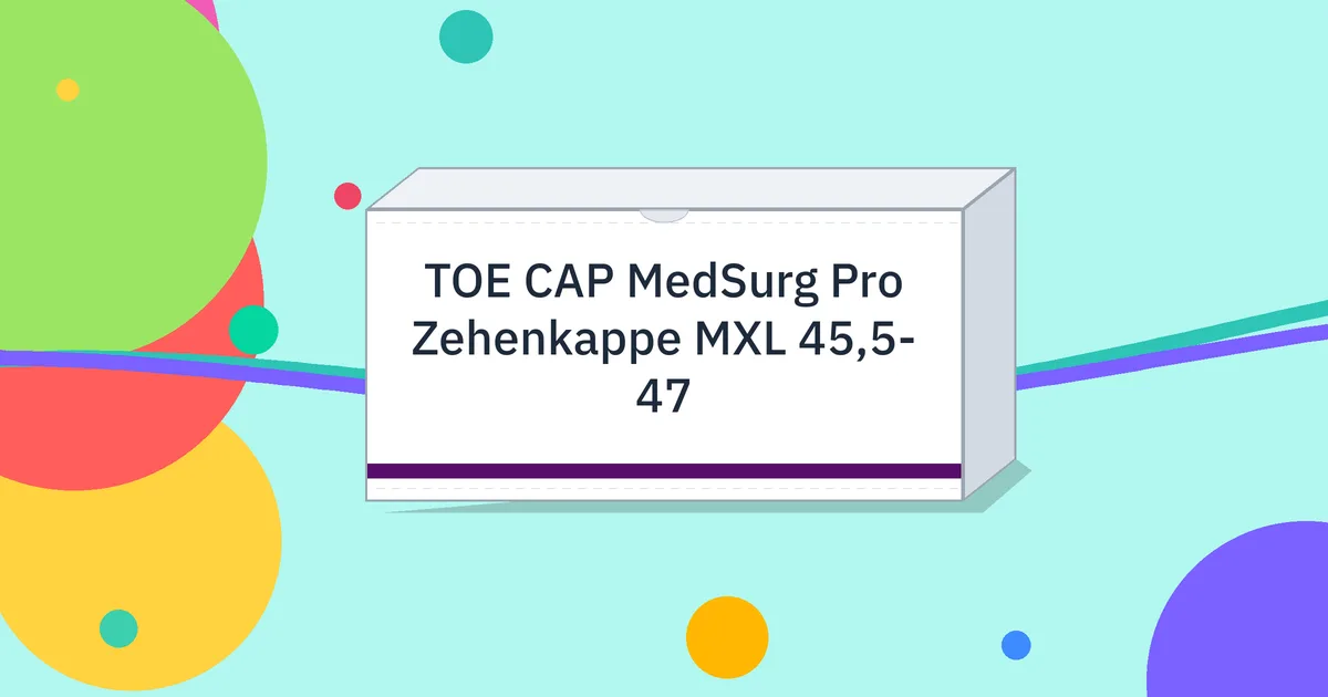 Symbolbild: Packung mit der Aufschrift TOE CAP MedSurg Pro Zehenkappe MXL 45,5-47 (PZN 16631300) – Verfügbarkeit und Bezug in Apotheken in Frankfurt am Main