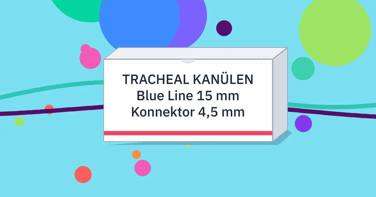 Symbolbild: Packung mit der Aufschrift TRACHEAL KANÜLEN Blue Line 15 mm Konnektor 4,5 mm (PZN 02407786) – Verfügbarkeit und Bezug in Apotheken in Frankfurt am Main