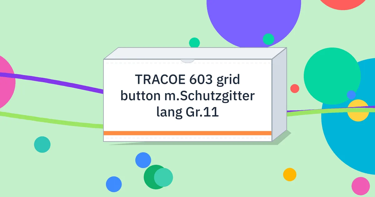 Symbolbild: Packung mit der Aufschrift TRACOE 603 grid button m.Schutzgitter lang Gr.11 (PZN 04951956) – Verfügbarkeit und Bezug in Apotheken in Frankfurt am Main