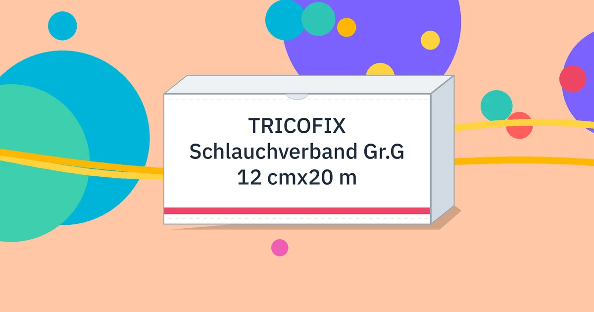 Symbolbild: Packung mit der Aufschrift TRICOFIX Schlauchverband Gr.G 12 cmx20 m (PZN 02059606) – Verfügbarkeit und Bezug in Apotheken in Frankfurt am Main