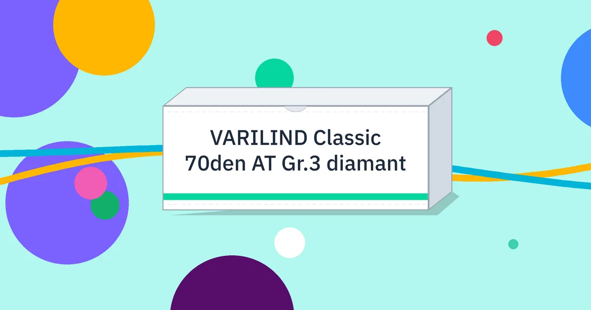 Symbolbild: Packung mit der Aufschrift VARILIND Classic 70den AT Gr.3 diamant (PZN 09521930) – Verfügbarkeit und Bezug in Apotheken in Frankfurt am Main