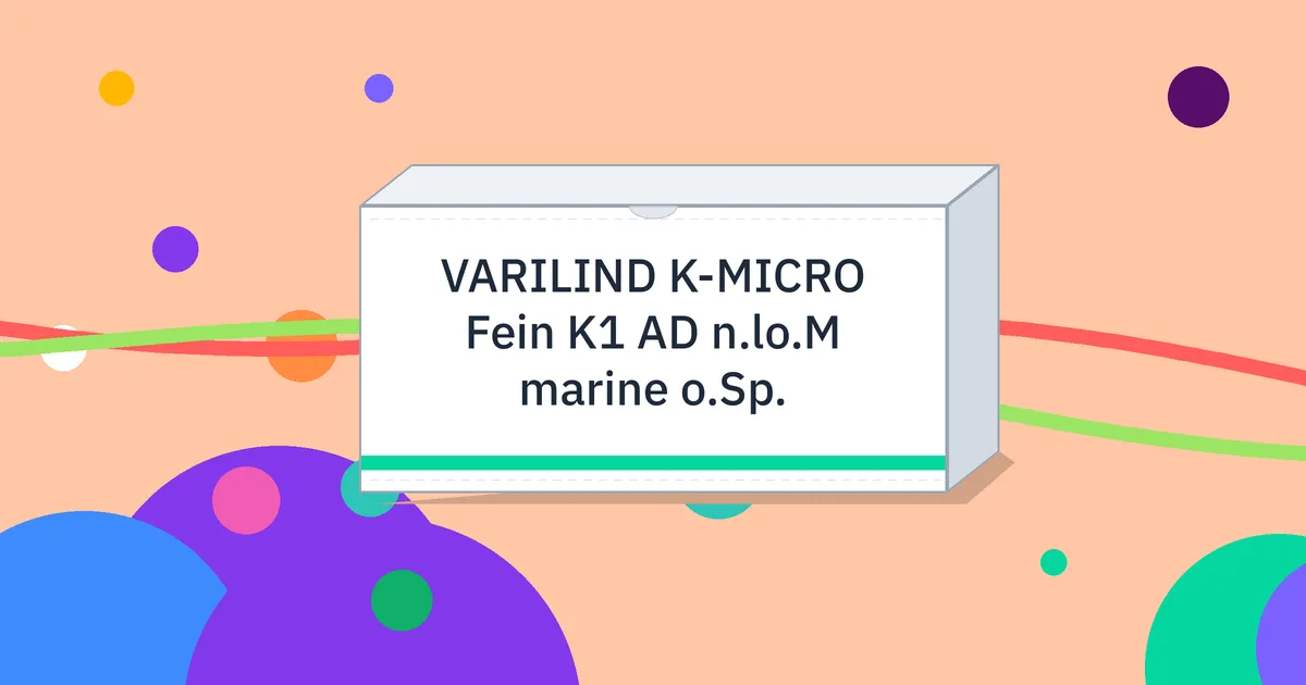 Symbolbild: Packung mit der Aufschrift VARILIND K-MICRO Fein K1 AD n.lo.M marine o.Sp. (PZN 20557578) – Verfügbarkeit und Bezug in Apotheken in Frankfurt am Main