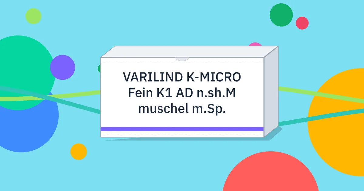 Symbolbild: Packung mit der Aufschrift VARILIND K-MICRO Fein K1 AD n.sh.M muschel m.Sp. (PZN 20558112) – Verfügbarkeit und Bezug in Apotheken in Frankfurt am Main