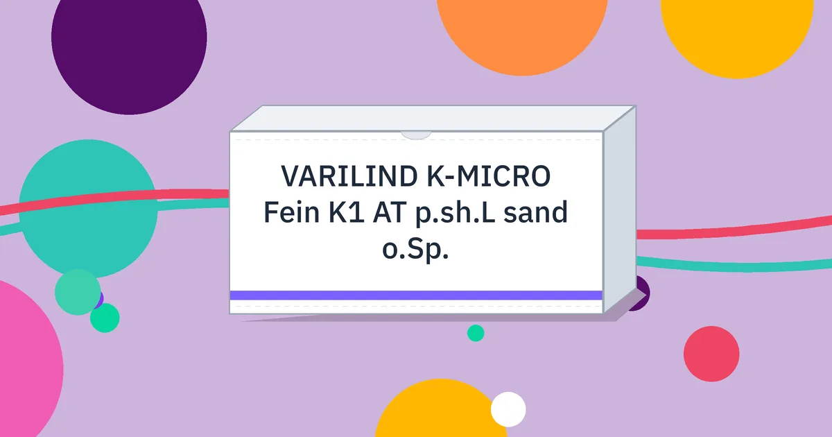 Symbolbild: Packung mit der Aufschrift VARILIND K-MICRO Fein K1 AT p.sh.L sand o.Sp. (PZN 20551854) – Verfügbarkeit und Bezug in Apotheken in Frankfurt am Main