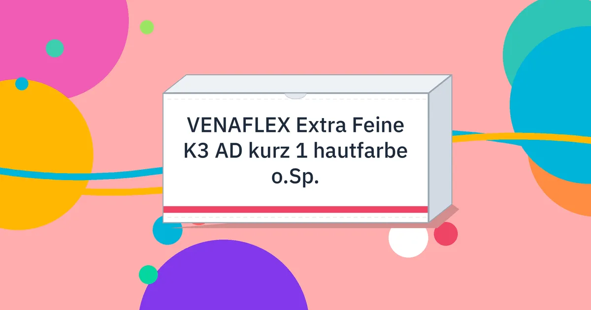 Symbolbild: Packung mit der Aufschrift VENAFLEX Extra Feine K3 AD kurz 1 hautfarbe o.Sp. (PZN 18307905) – Verfügbarkeit und Bezug in Apotheken in Frankfurt am Main