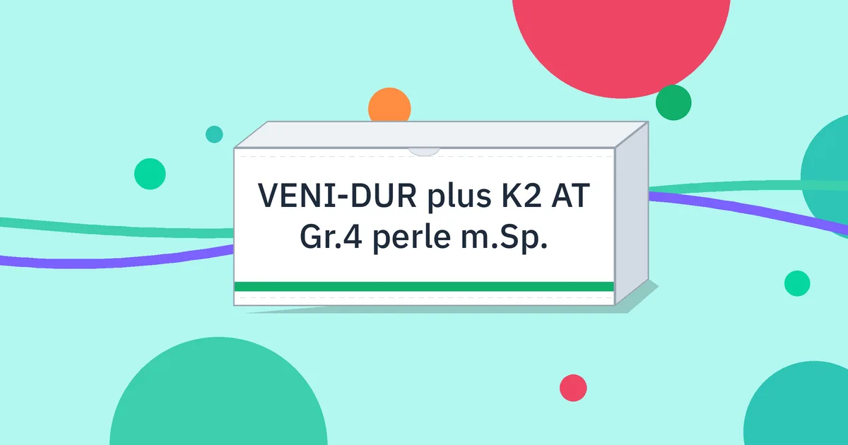 Symbolbild: Packung mit der Aufschrift VENI-DUR plus K2 AT Gr.4 perle m.Sp. (PZN 03255255) – Verfügbarkeit und Bezug in Apotheken in Frankfurt am Main