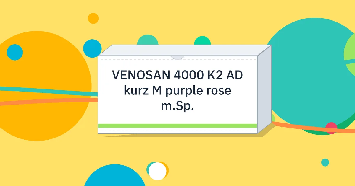 Symbolbild: Packung mit der Aufschrift VENOSAN 4000 K2 AD kurz M purple rose m.Sp. (PZN 18847636) – Verfügbarkeit und Bezug in Apotheken in Frankfurt am Main
