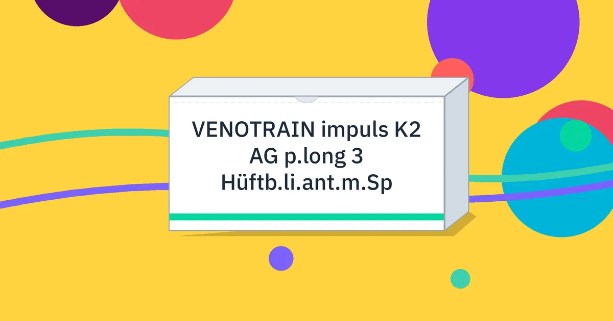 Symbolbild: Packung mit der Aufschrift VENOTRAIN impuls K2 AG p.long 3 Hüftb.li.ant.m.Sp (PZN 15219537) – Verfügbarkeit und Bezug in Apotheken in Frankfurt am Main