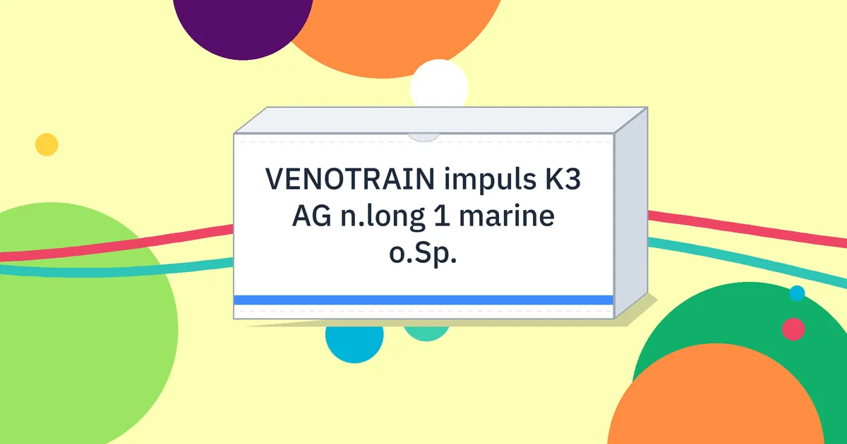 Symbolbild: Packung mit der Aufschrift VENOTRAIN impuls K3 AG n.long 1 marine o.Sp. (PZN 15213196) – Verfügbarkeit und Bezug in Apotheken in Frankfurt am Main