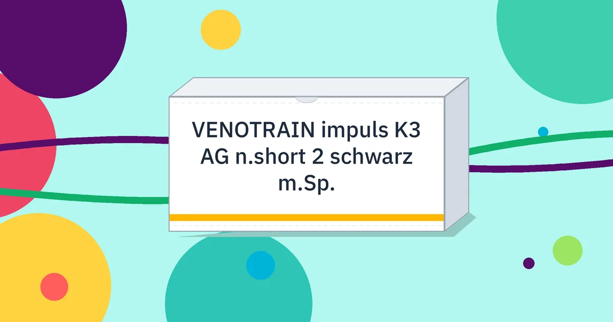 Symbolbild: Packung mit der Aufschrift VENOTRAIN impuls K3 AG n.short 2 schwarz m.Sp. (PZN 00496780) – Verfügbarkeit und Bezug in Apotheken in Frankfurt am Main