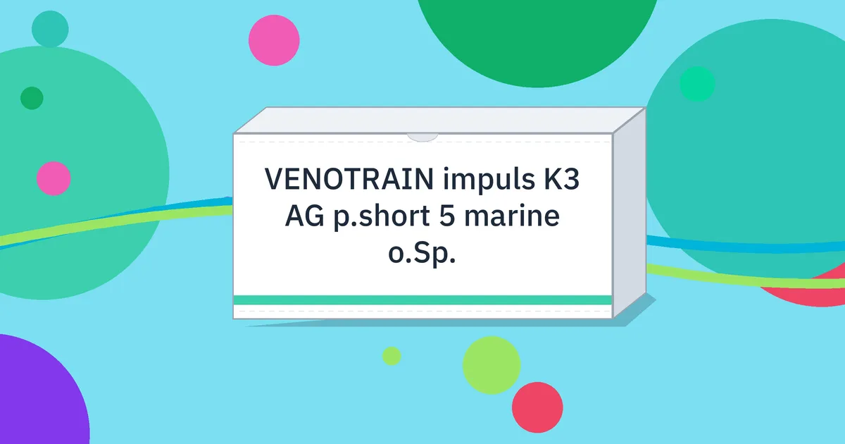 Symbolbild: Packung mit der Aufschrift VENOTRAIN impuls K3 AG p.short 5 marine o.Sp. (PZN 15213322) – Verfügbarkeit und Bezug in Apotheken in Frankfurt am Main