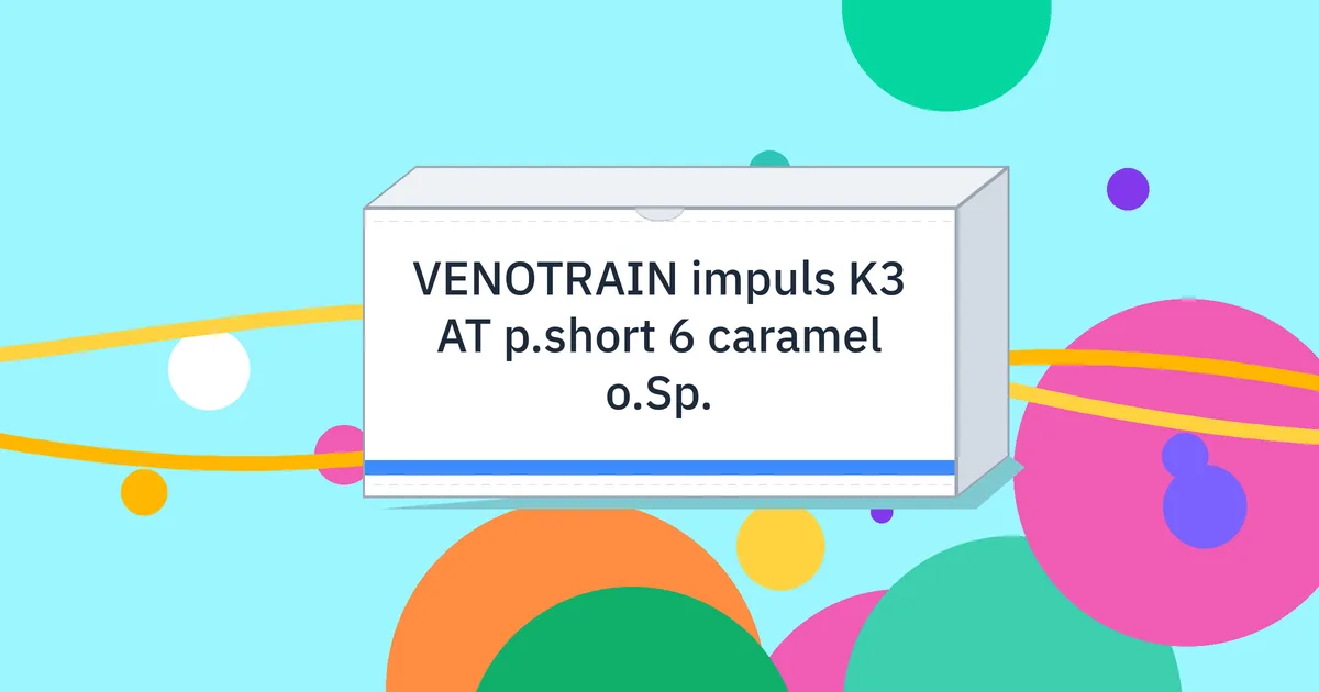 Symbolbild: Packung mit der Aufschrift VENOTRAIN impuls K3 AT p.short 6 caramel o.Sp. (PZN 19355361) – Verfügbarkeit und Bezug in Apotheken in Frankfurt am Main