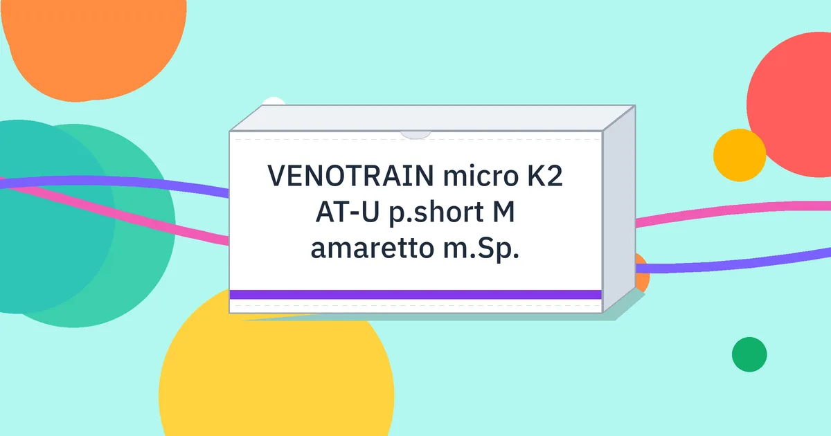 Symbolbild: Packung mit der Aufschrift VENOTRAIN micro K2 AT-U p.short M amaretto m.Sp. (PZN 05709128) – Verfügbarkeit und Bezug in Apotheken in Frankfurt am Main