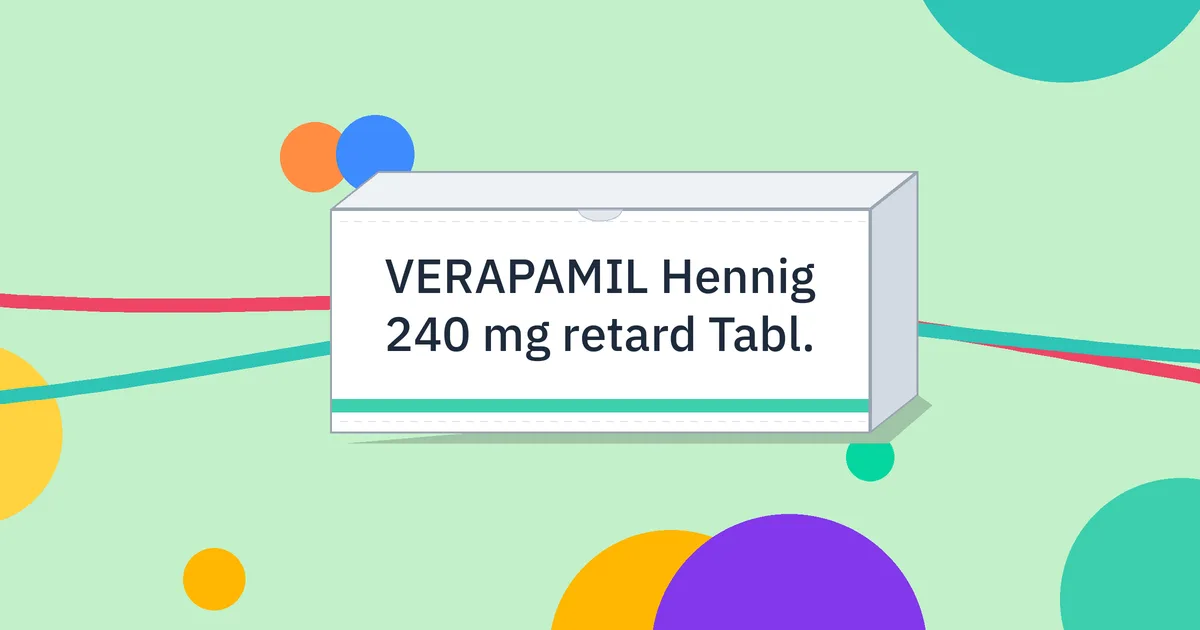 Symbolbild: Packung mit der Aufschrift VERAPAMIL Hennig 240 mg retard Tabl. (PZN 05891216) – Verfügbarkeit und Bezug in Apotheken in Frankfurt am Main