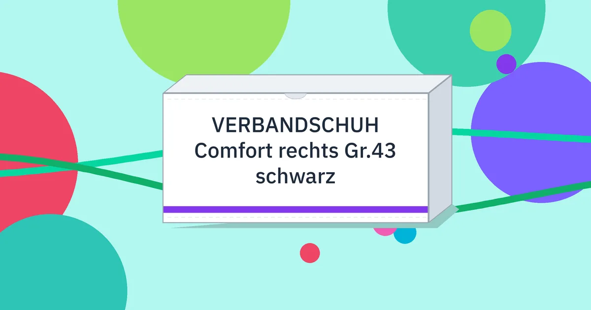 Symbolbild: Packung mit der Aufschrift VERBANDSCHUH Comfort rechts Gr.43 schwarz (PZN 11014873) – Verfügbarkeit und Bezug in Apotheken in Frankfurt am Main
