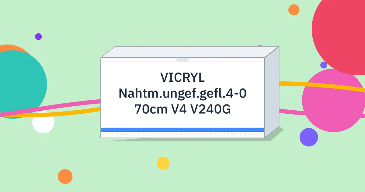 Symbolbild: Packung mit der Aufschrift VICRYL Nahtm.ungef.gefl.4-0 70cm V4 V240G (PZN 16798388) – Verfügbarkeit und Bezug in Apotheken in Frankfurt am Main
