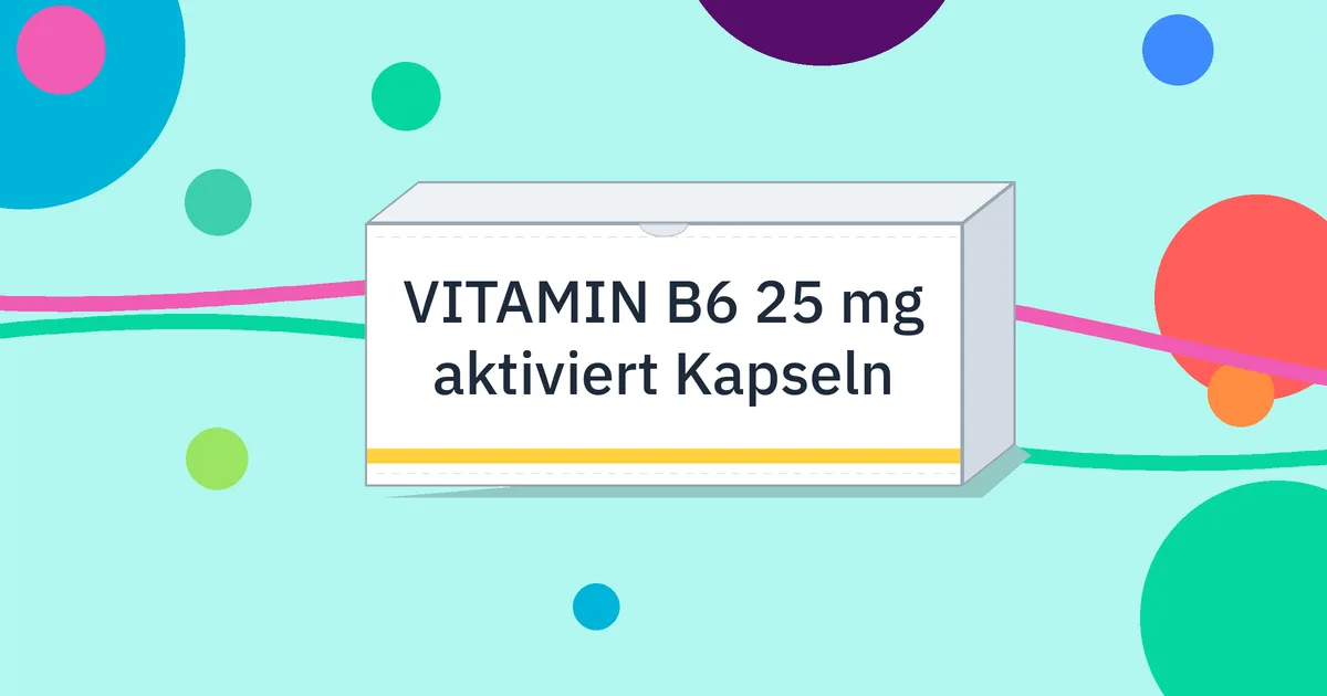 Symbolbild: Packung mit der Aufschrift VITAMIN B6 25 mg aktiviert Kapseln (PZN 18666136) – Verfügbarkeit und Bezug in Apotheken in Frankfurt am Main