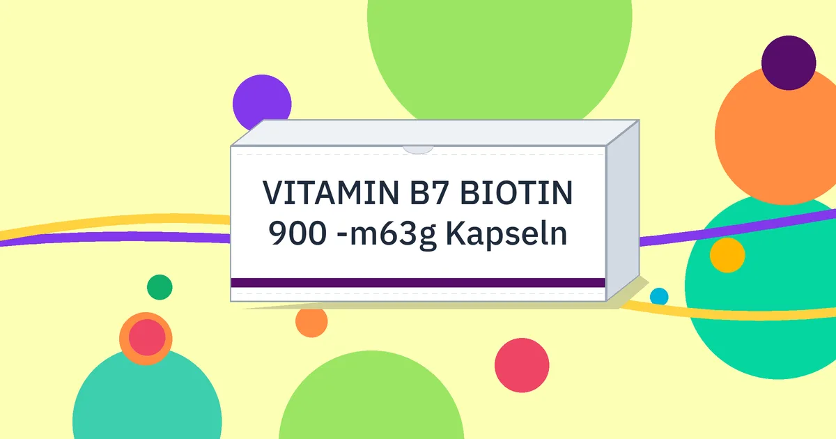 Symbolbild: Packung mit der Aufschrift VITAMIN B7 BIOTIN 900 -m63g Kapseln (PZN 11721783) – Verfügbarkeit und Bezug in Apotheken in Frankfurt am Main