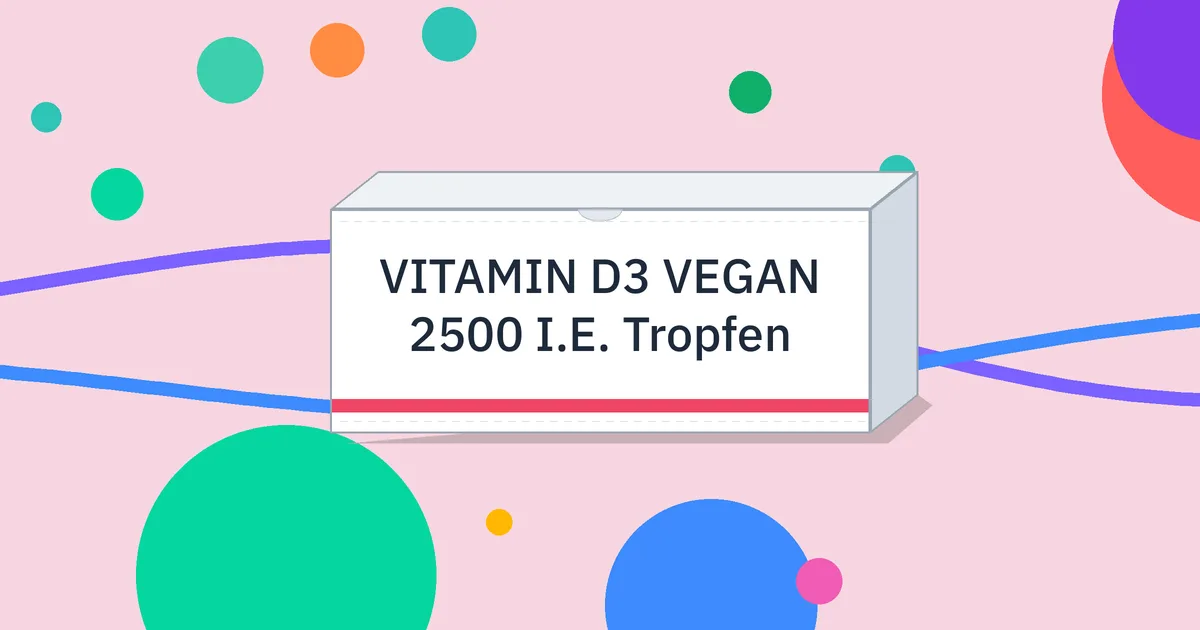 Symbolbild: Packung mit der Aufschrift VITAMIN D3 VEGAN 2500 I.E. Tropfen (PZN 17634909) – Verfügbarkeit und Bezug in Apotheken in Frankfurt am Main