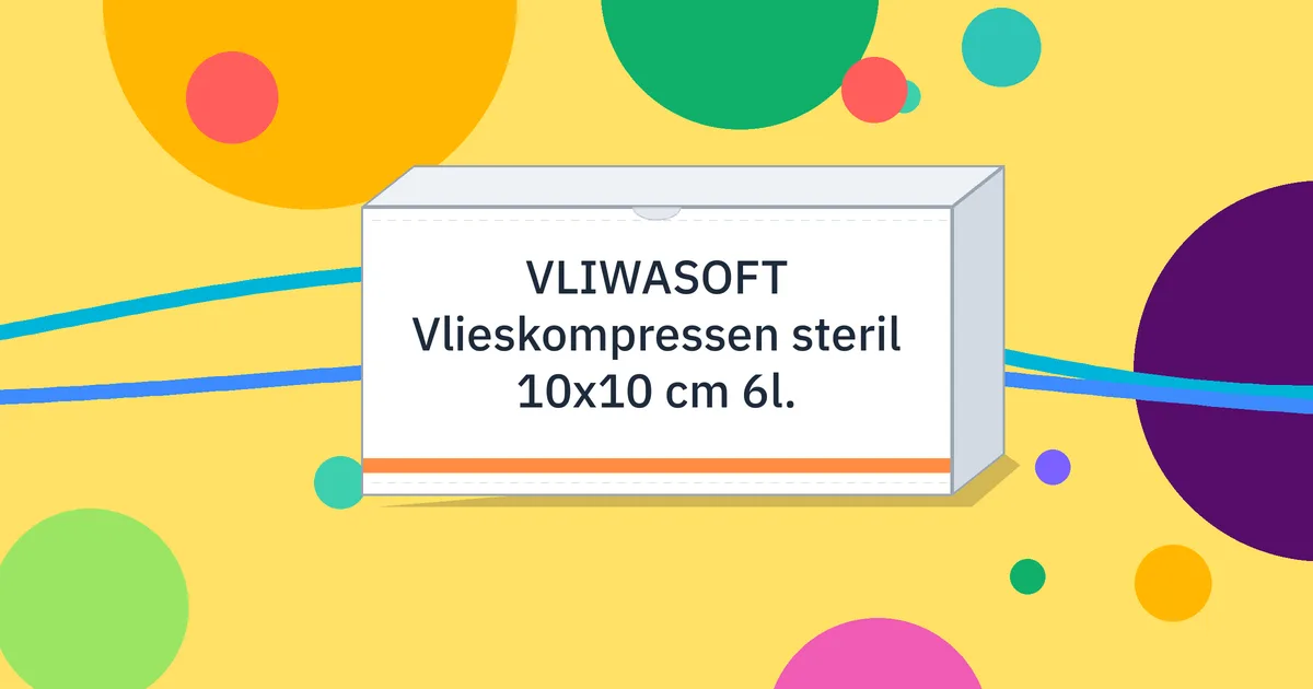 Symbolbild: Packung mit der Aufschrift VLIWASOFT Vlieskompressen steril 10x10 cm 6l. (PZN 19788841) – Verfügbarkeit und Bezug in Apotheken in Frankfurt am Main