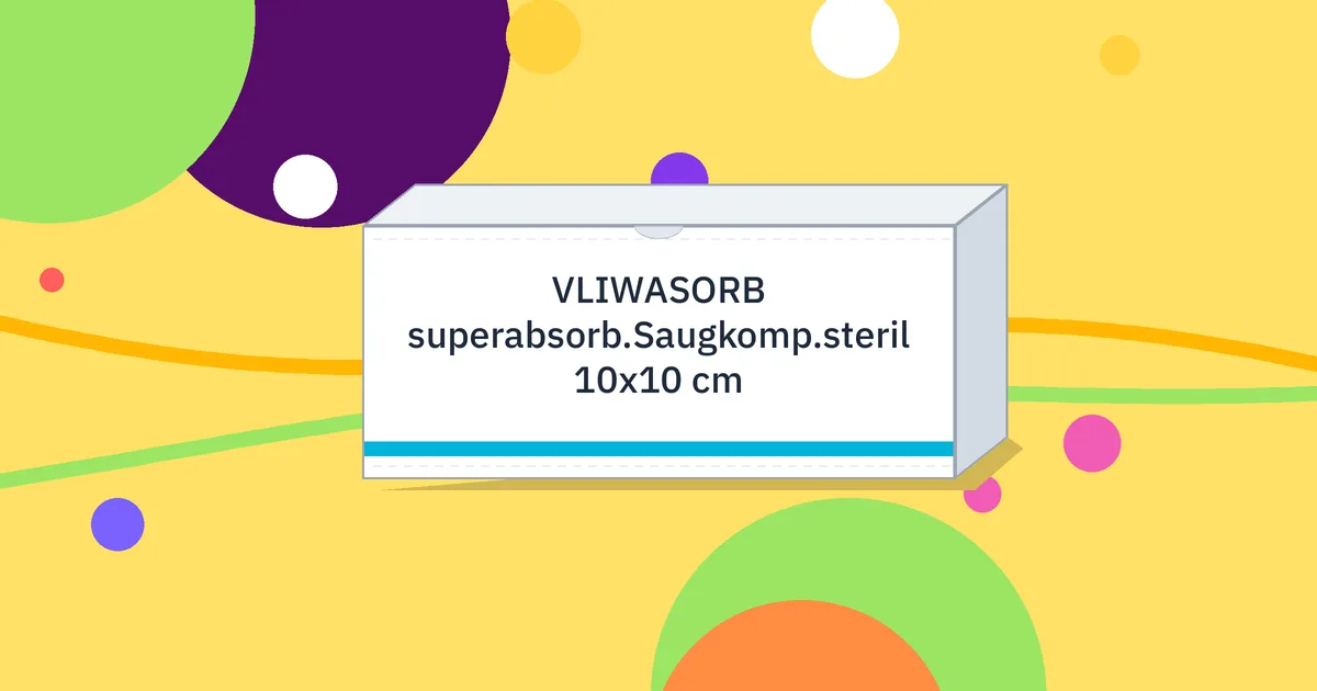 Symbolbild: Packung mit der Aufschrift VLIWASORB superabsorb.Saugkomp.steril 10x10 cm (PZN 15572512) – Verfügbarkeit und Bezug in Apotheken in Frankfurt am Main