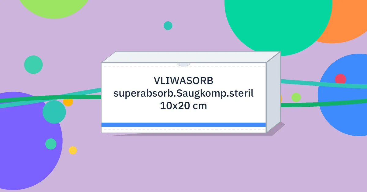 Symbolbild: Packung mit der Aufschrift VLIWASORB superabsorb.Saugkomp.steril 10x20 cm (PZN 16165565) – Verfügbarkeit und Bezug in Apotheken in Frankfurt am Main