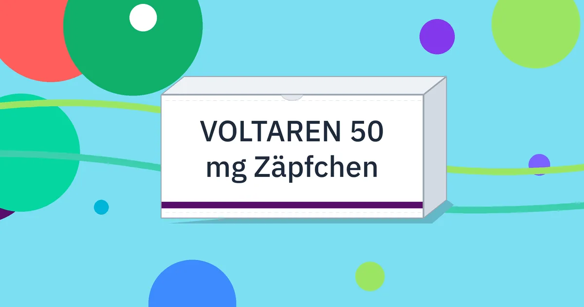Symbolbild: Packung mit der Aufschrift VOLTAREN 50 mg Zäpfchen (PZN 02092242) – Verfügbarkeit und Bezug in Apotheken in Frankfurt am Main