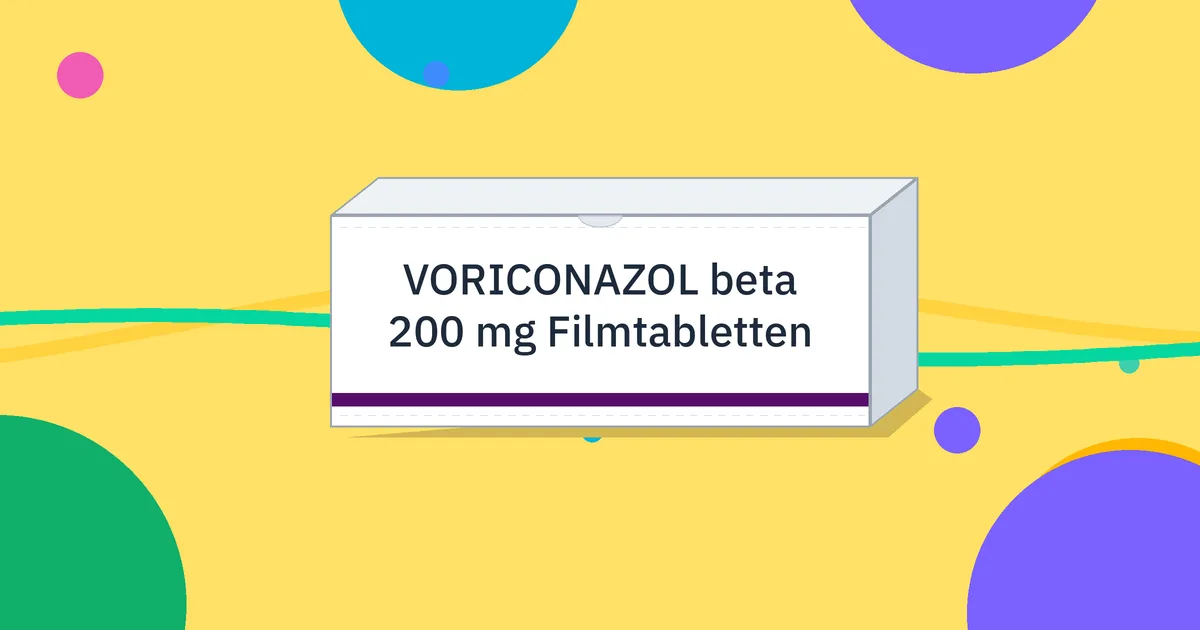 Symbolbild: Packung mit der Aufschrift VORICONAZOL beta 200 mg Filmtabletten (PZN 08833219) – Verfügbarkeit und Bezug in Apotheken in Frankfurt am Main