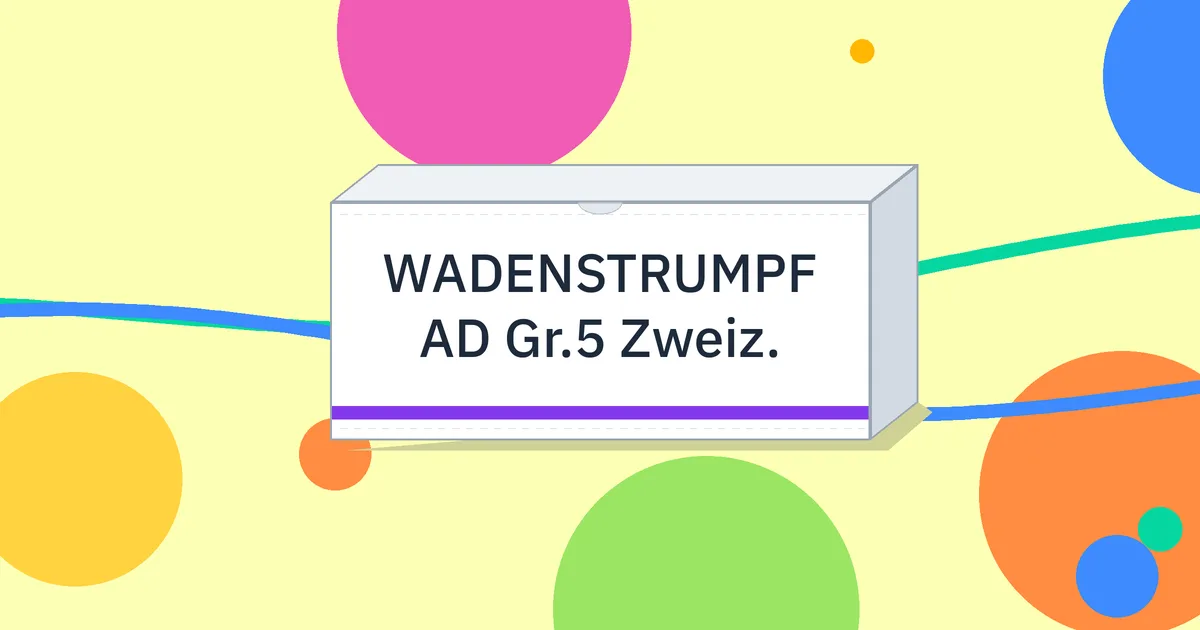 Symbolbild: Packung mit der Aufschrift WADENSTRUMPF AD Gr.5 Zweiz. (PZN 01737889) – Verfügbarkeit und Bezug in Apotheken in Frankfurt am Main