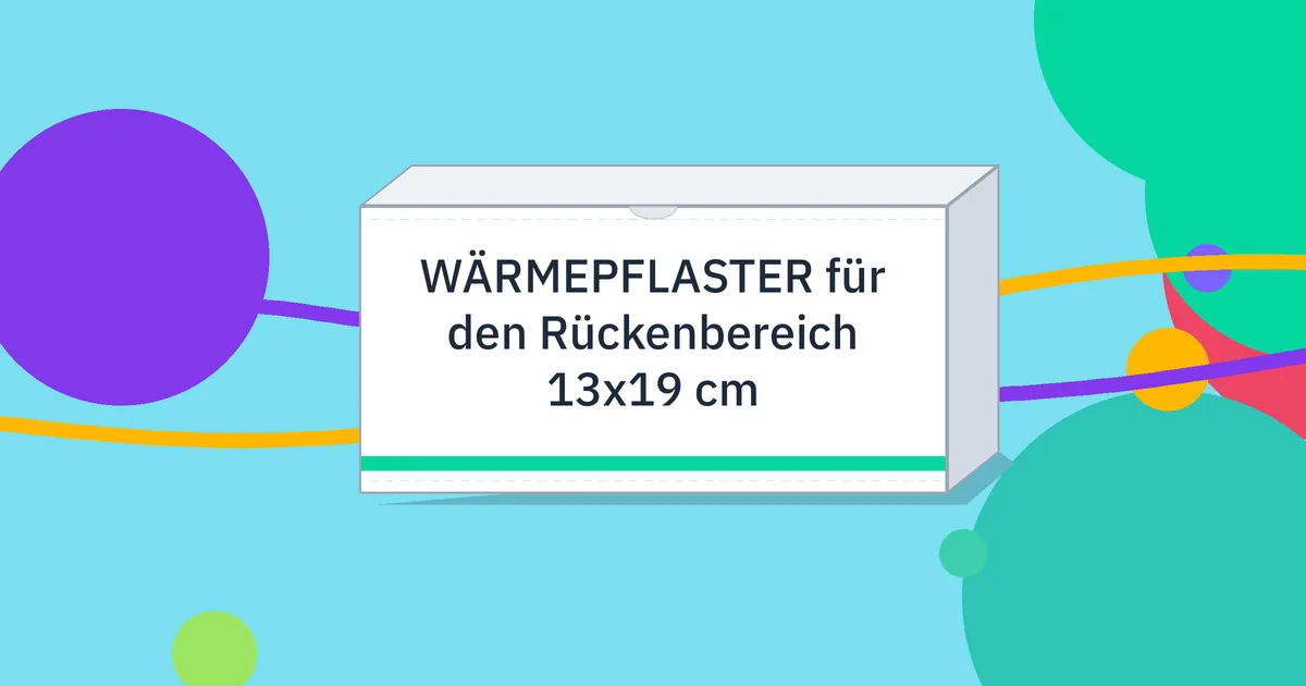 Symbolbild: Packung mit der Aufschrift WÄRMEPFLASTER für den Rückenbereich 13x19 cm (PZN 19269101) – Verfügbarkeit und Bezug in Apotheken in Frankfurt am Main