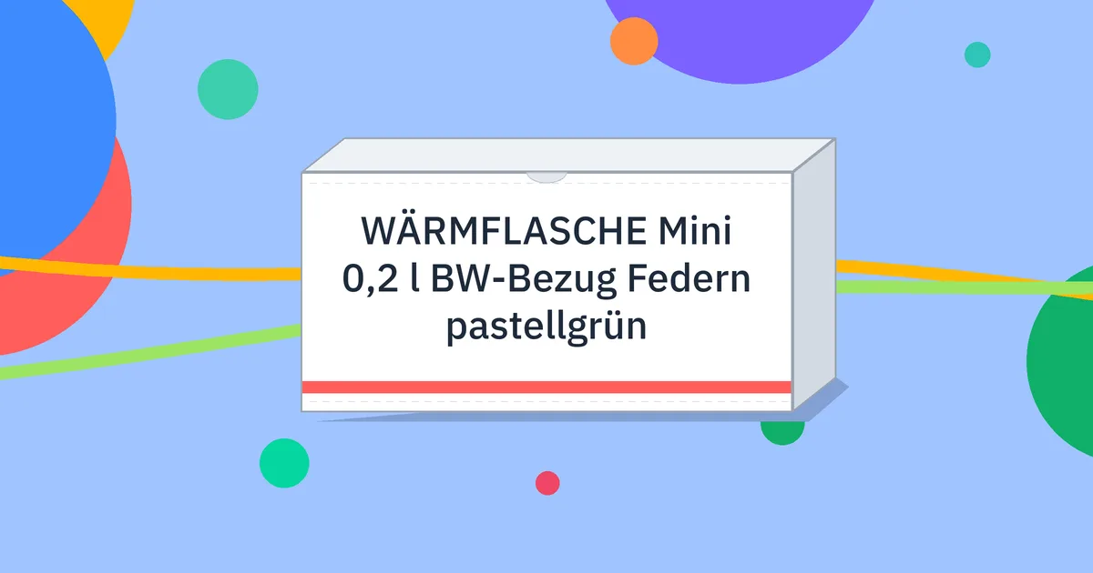 Symbolbild: Packung mit der Aufschrift WÄRMFLASCHE Mini 0,2 l BW-Bezug Federn pastellgrün (PZN 16791096) – Verfügbarkeit und Bezug in Apotheken in Frankfurt am Main