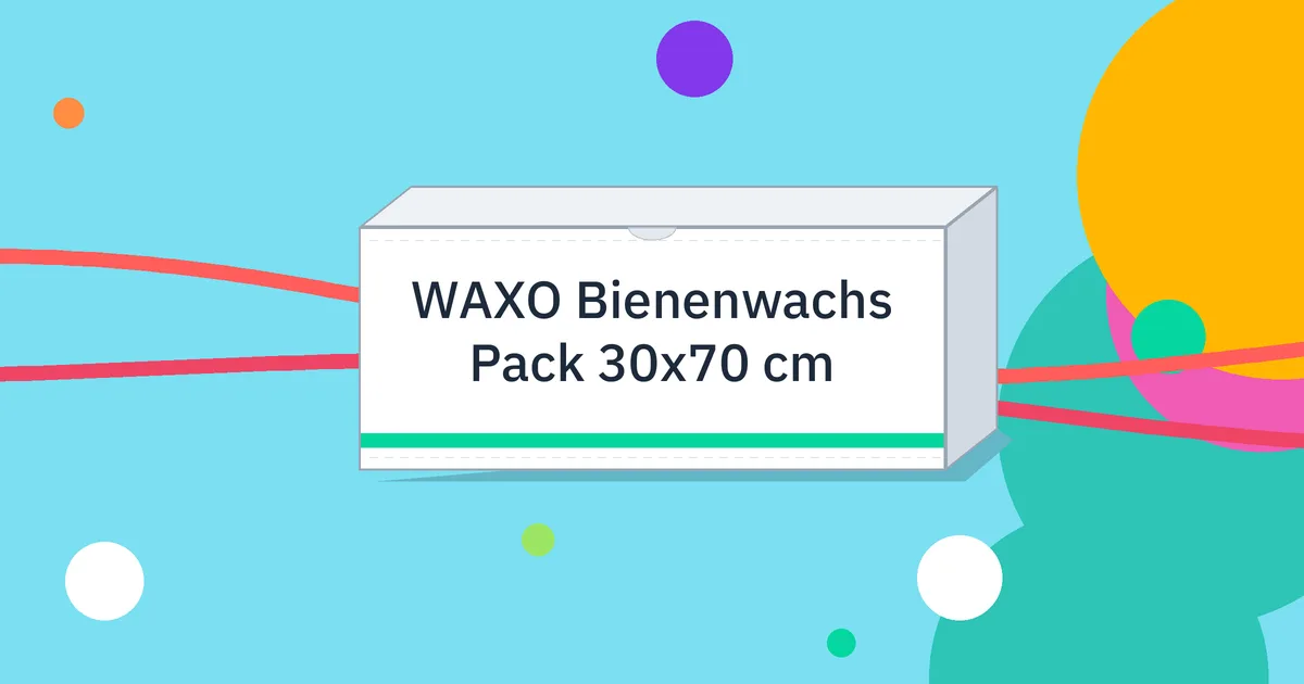 Symbolbild: Packung mit der Aufschrift WAXO Bienenwachs Pack 30x70 cm (PZN 03296308) – Verfügbarkeit und Bezug in Apotheken in Frankfurt am Main
