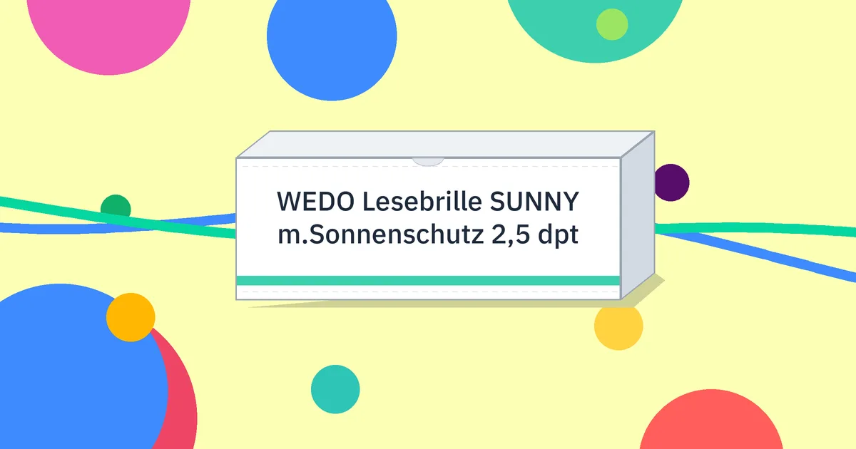 Symbolbild: Packung mit der Aufschrift WEDO Lesebrille SUNNY m.Sonnenschutz 2,5 dpt (PZN 11856170) – Verfügbarkeit und Bezug in Apotheken in Frankfurt am Main