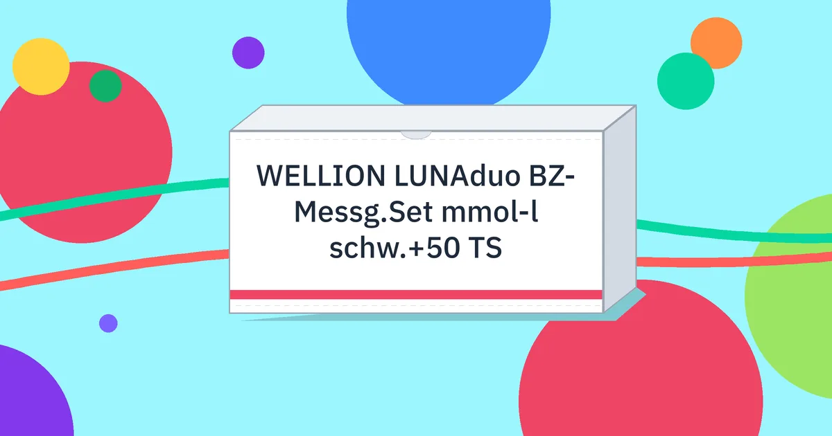Symbolbild: Packung mit der Aufschrift WELLION LUNAduo BZ-Messg.Set mmol-l schw.+50 TS (PZN 11849454) – Verfügbarkeit und Bezug in Apotheken in Frankfurt am Main