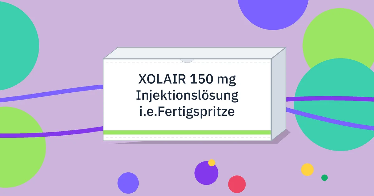 Symbolbild: Packung mit der Aufschrift XOLAIR 150 mg Injektionslösung i.e.Fertigspritze (PZN 14211781) – Verfügbarkeit und Bezug in Apotheken in Frankfurt am Main