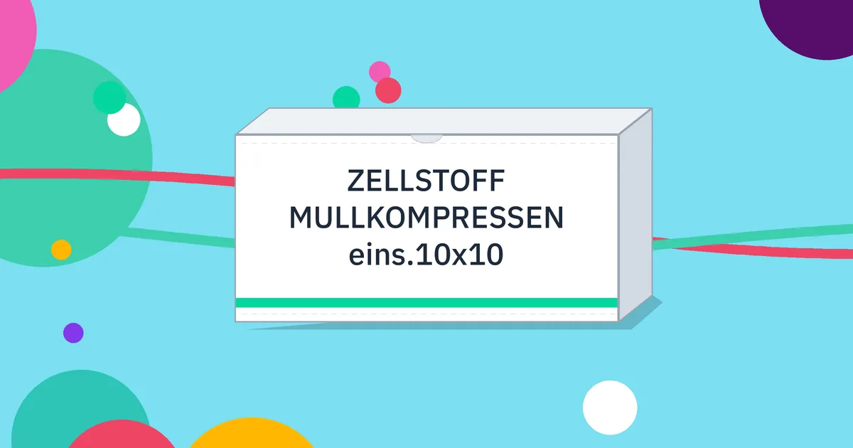 Symbolbild: Packung mit der Aufschrift ZELLSTOFF MULLKOMPRESSEN eins.10x10 (PZN 01722936) – Verfügbarkeit und Bezug in Apotheken in Frankfurt am Main